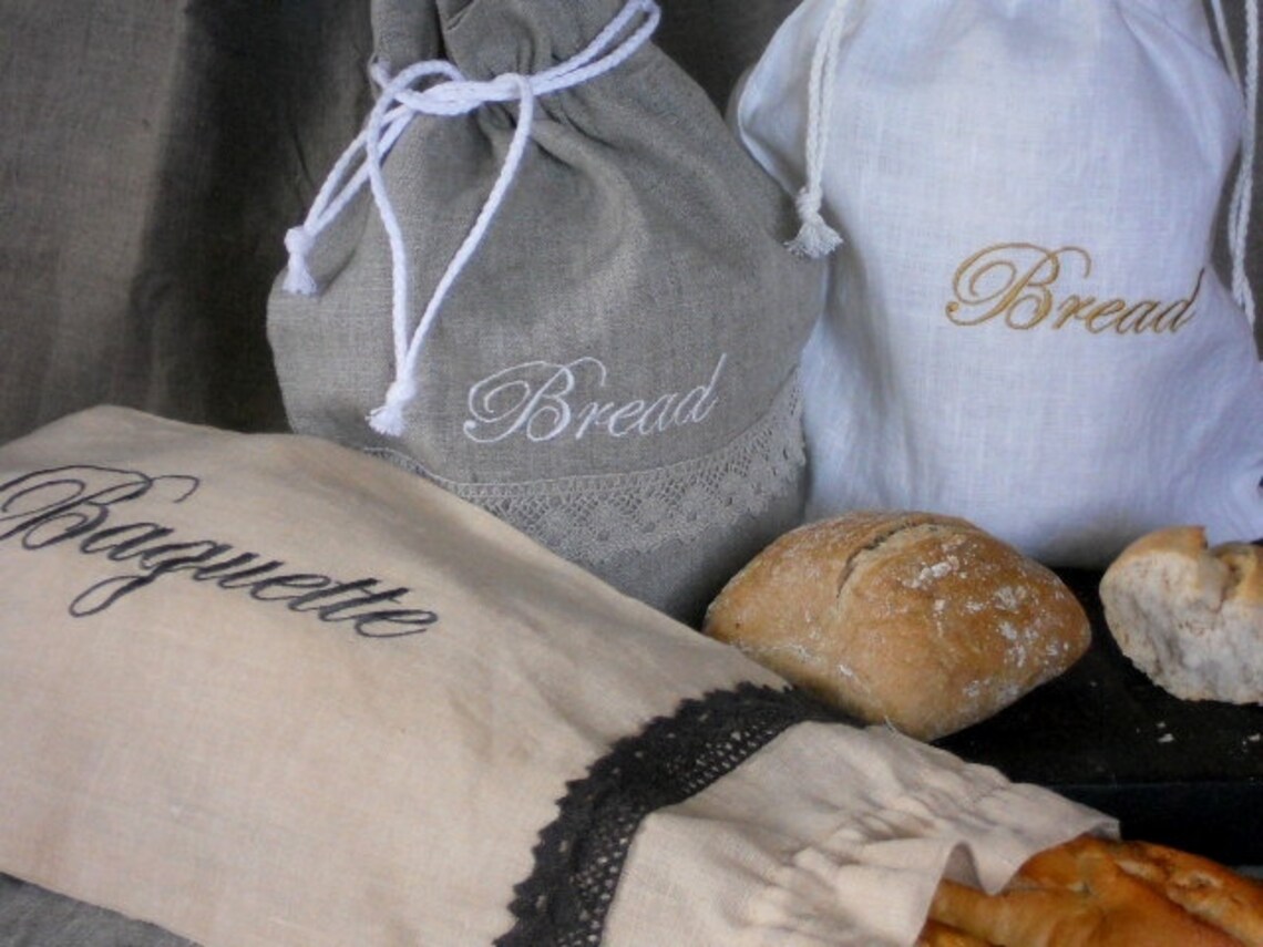 Embroidered Bread Bag Natural Linen Drawstring Bag Reusable - Etsy