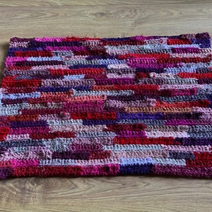 Hand crochet floor rag rug pink red purple heavy rustic | Etsy