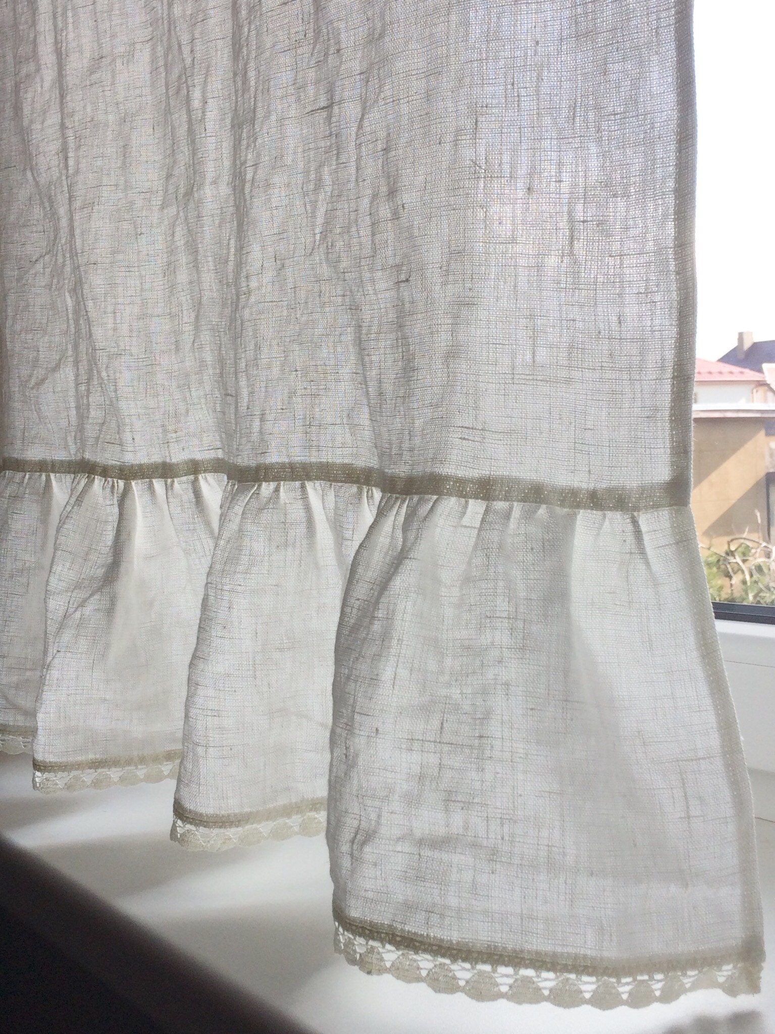 Ruffled Cafe Curtains Linen Kitchen Curtain Panels With - Etsy UK