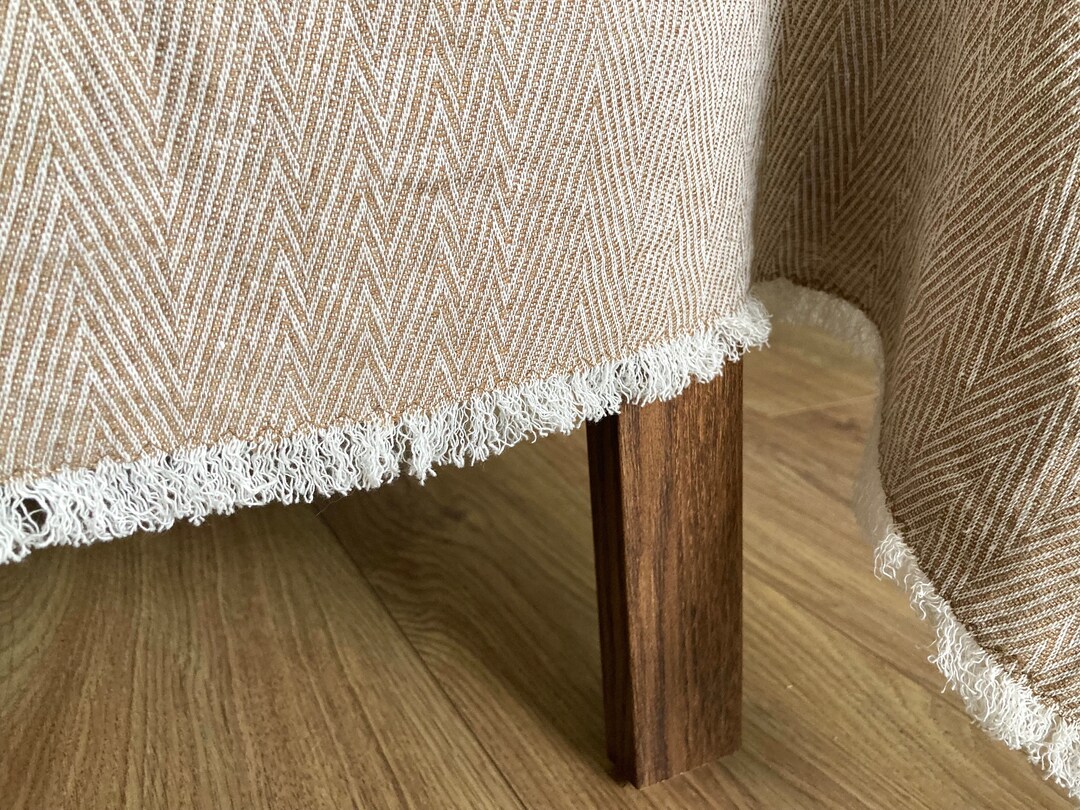 Brown Ivory Herringbone Pure Flax Table Cloth, Large Rectangle Natural ...