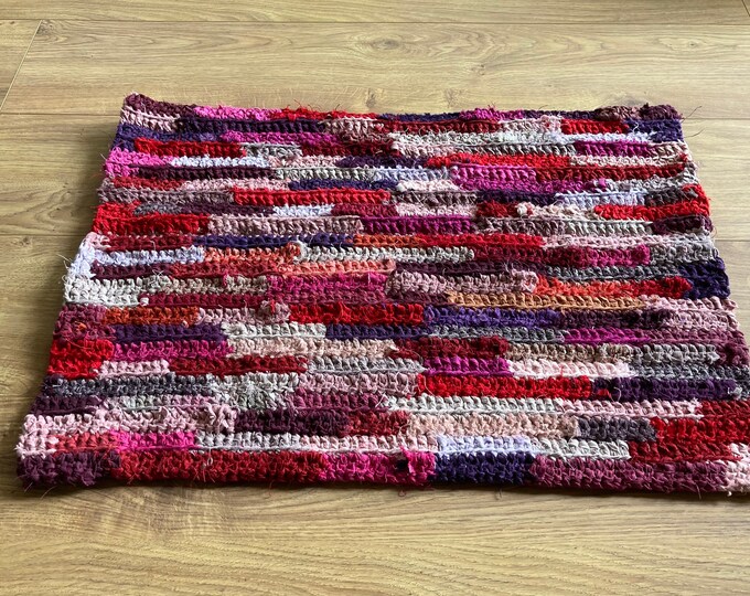 Hand Crochet Floor Rag Rug Pink Red Purple Heavy Rustic - Etsy