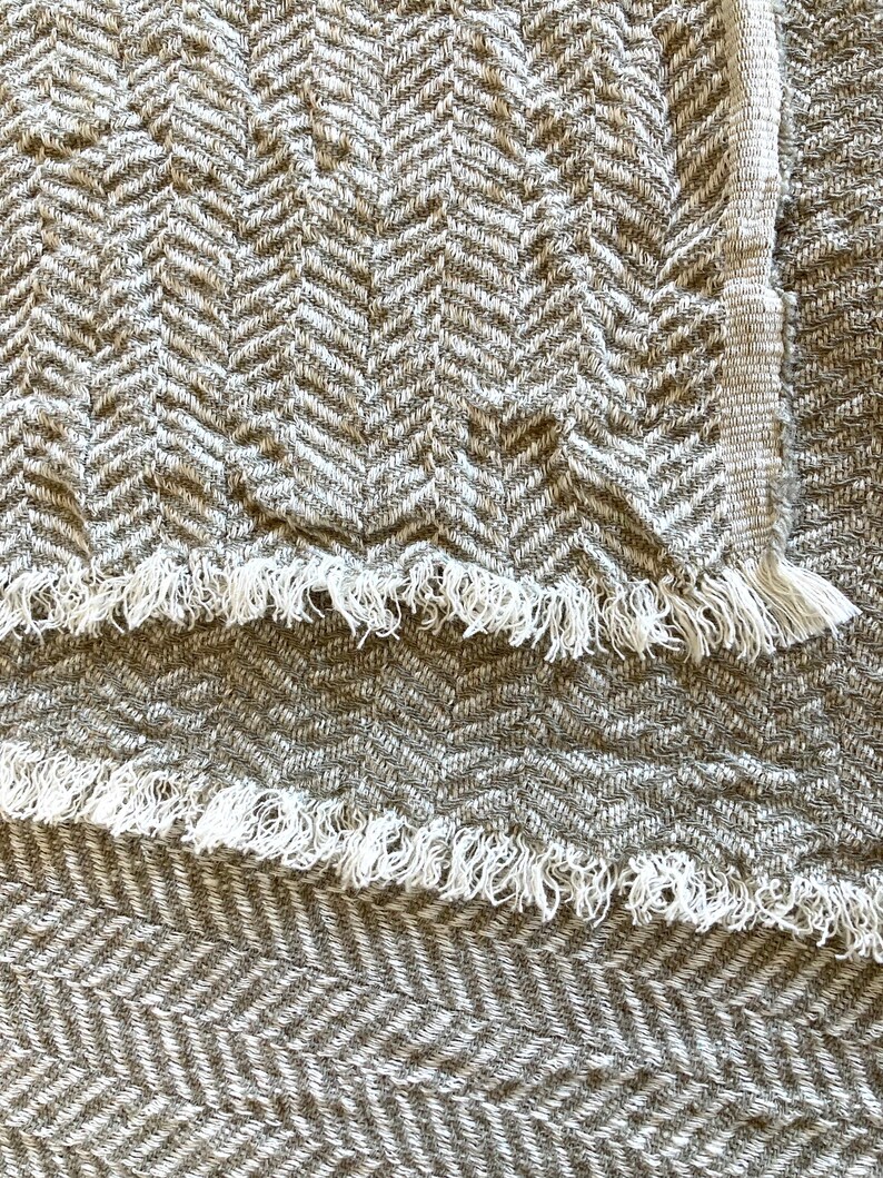 Undyed Natural Linen Throw Blanket Herringbone Pure Flax - Etsy