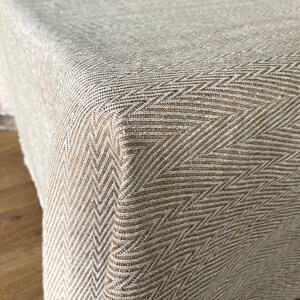 Herringbone Pure Linen Table Cloth: Brown & Ivory, Frayed Edge - Etsy
