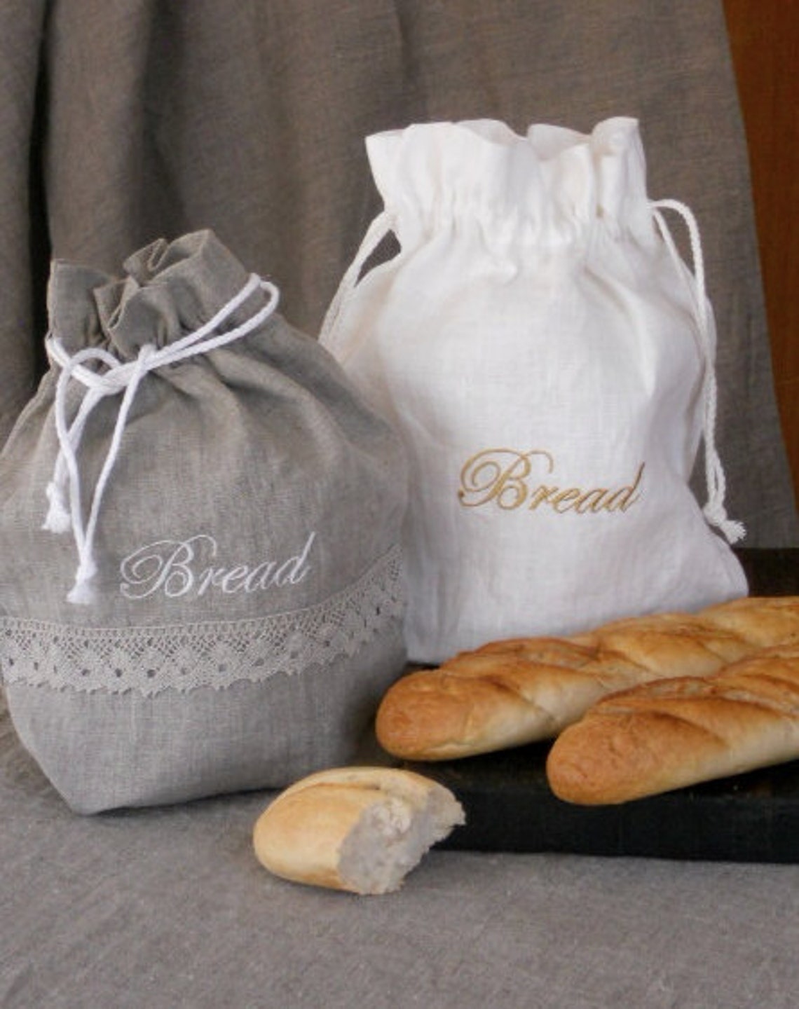 Embroidered Bread Bag Natural Linen Drawstring Bag Reusable | Etsy