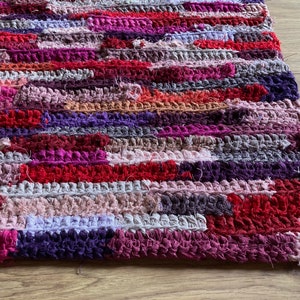 Hand crochet floor rag rug pink red purple heavy rustic | Etsy