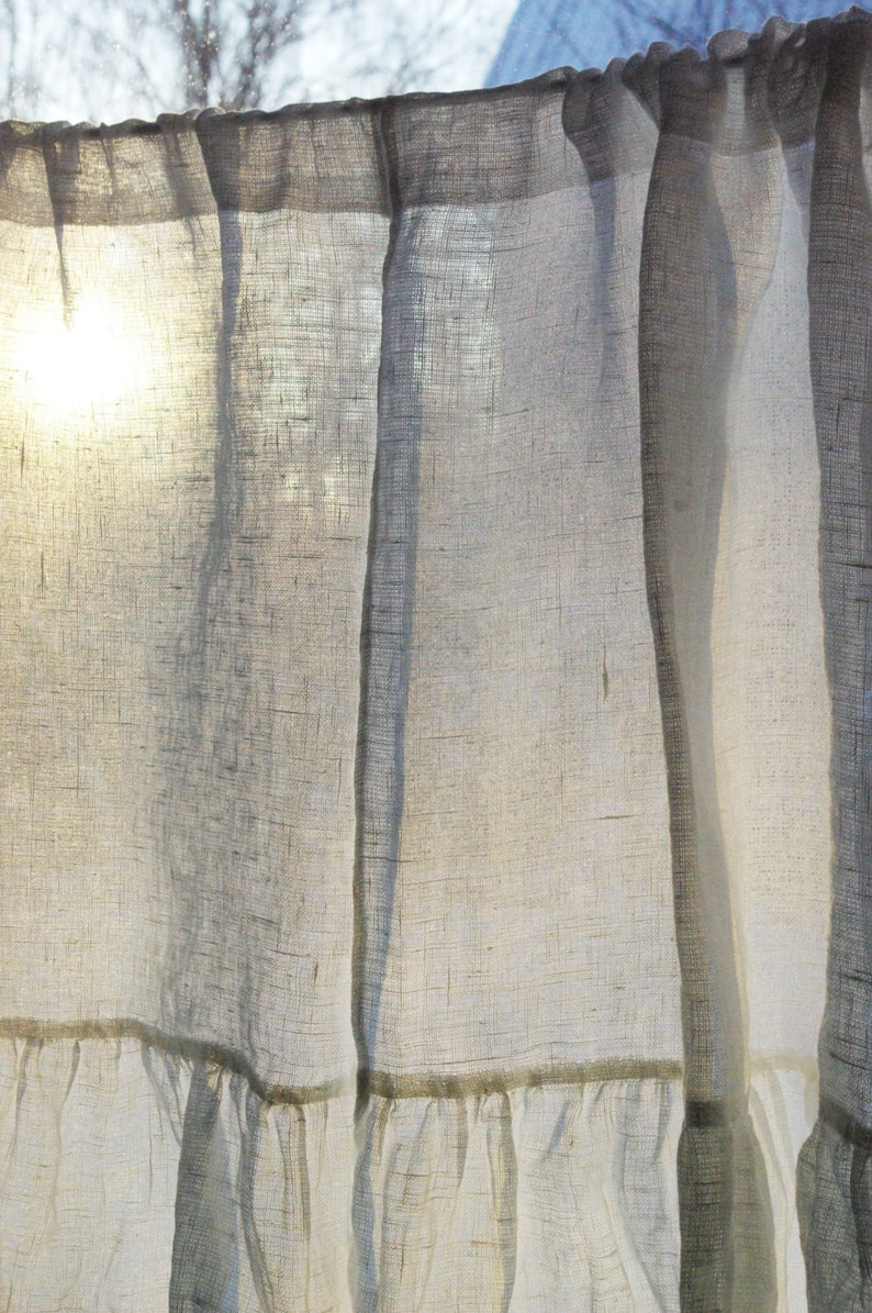 Ruffled Cafe Curtains Linen Kitchen Curtain Panels With - Etsy UK