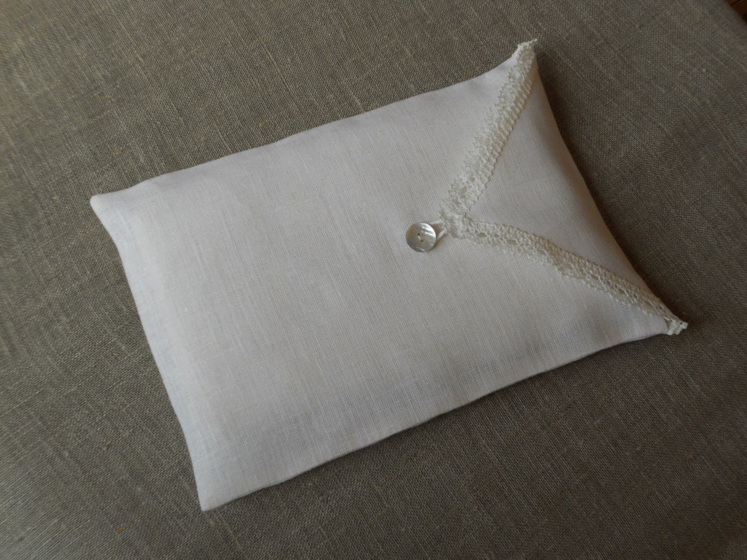 Linen Lingerie Bag, Pure Linen and Lace Envelope Gift Bag, Natural ...