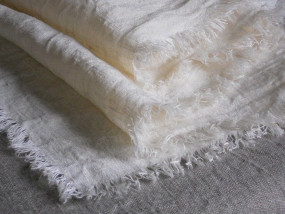 Ivory Linen Tablecloth Frayed 64 Inch Square Table Cloth | Etsy