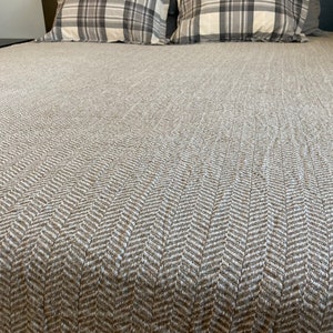 Undyed Natural Linen Throw Blanket, Herringbone Pure Flax Bedspread, Frayed Twin Size Bed Cover ...