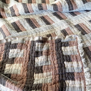Soft Pure Linen Throw Blanket, Flax Cotton Bedspread, Geometric Bed ...