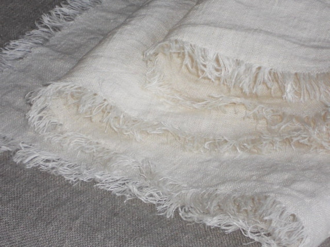 Ivory Linen Tablecloth Frayed 64 Inch Square Table Cloth | Etsy
