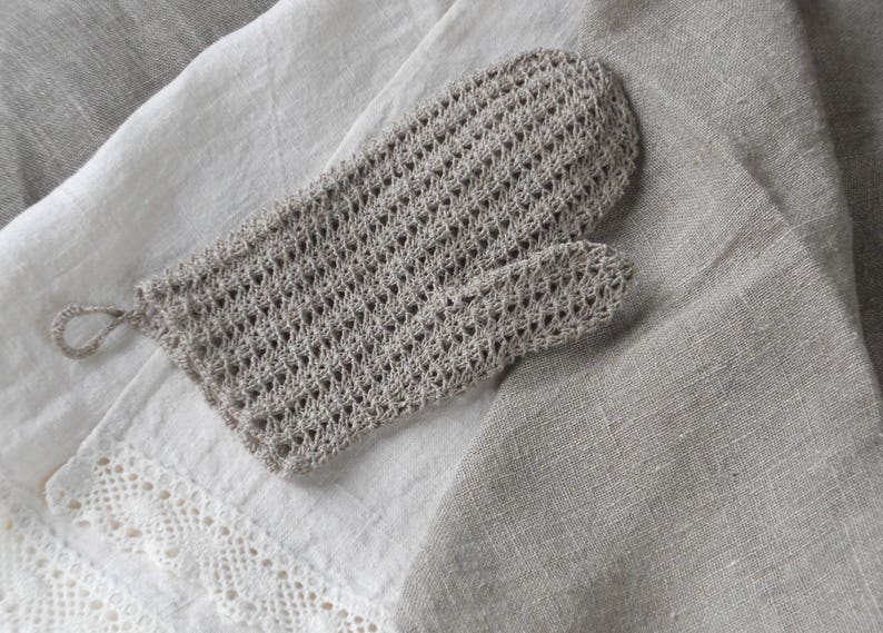 Crochet Bath Mitten Pure Linen Handknit Wash Glove | Etsy