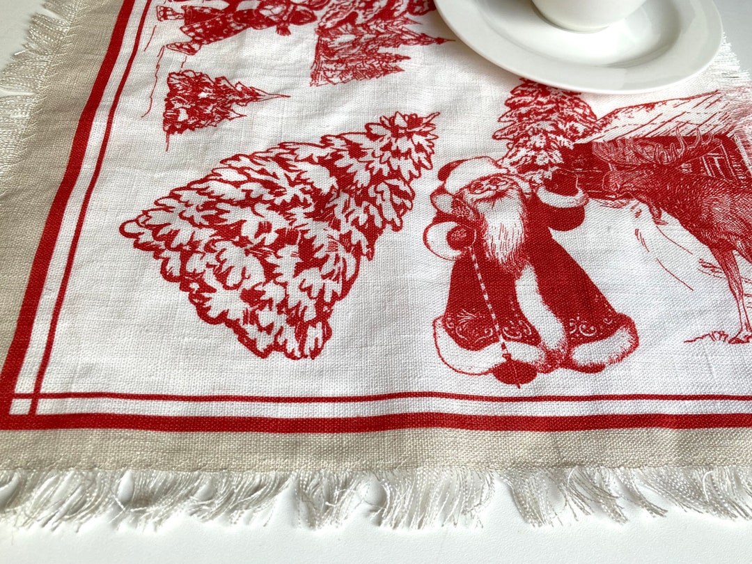 Pure Linen Christmas Napkins, Set of 4 Printed Santa Christmas Tree ...