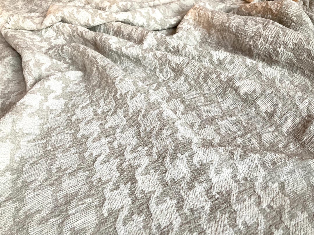 Houndstooth Pure Linen Throw Blanket: Natural Undyed Flax Goose Foot ...