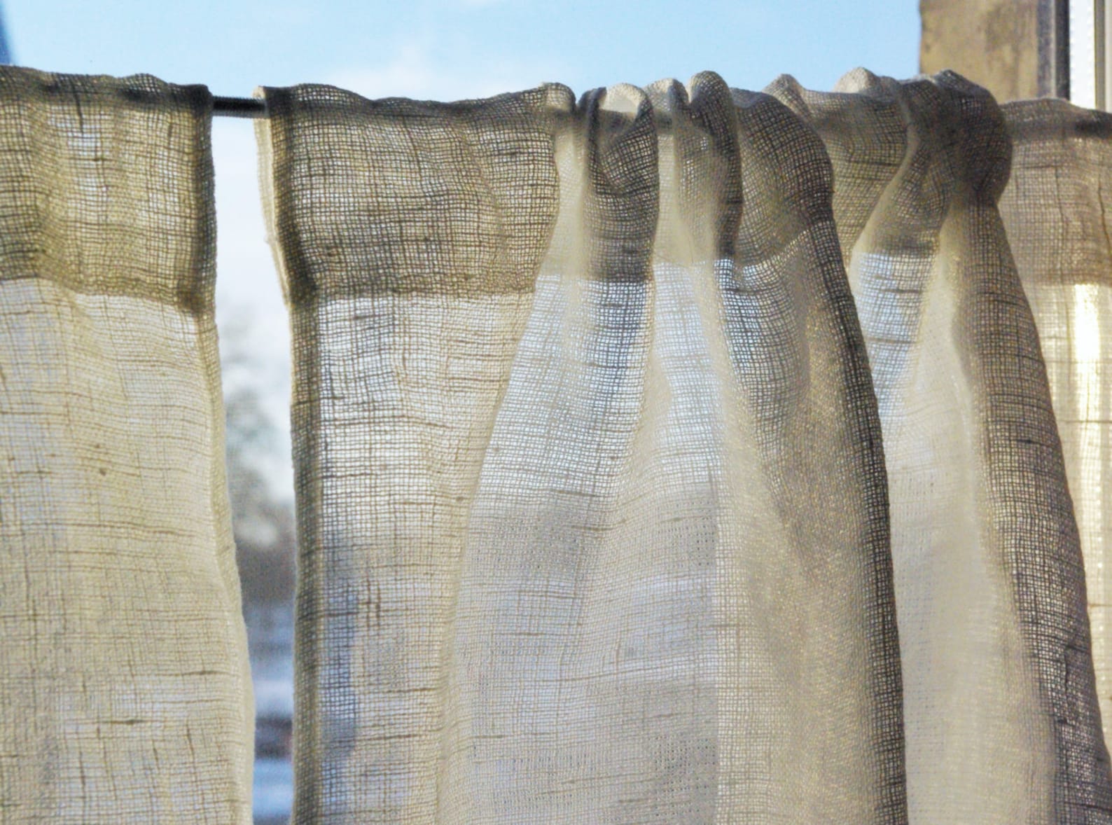 Ruffled Cafe Curtains Linen Kitchen Curtain Panels With - Etsy UK