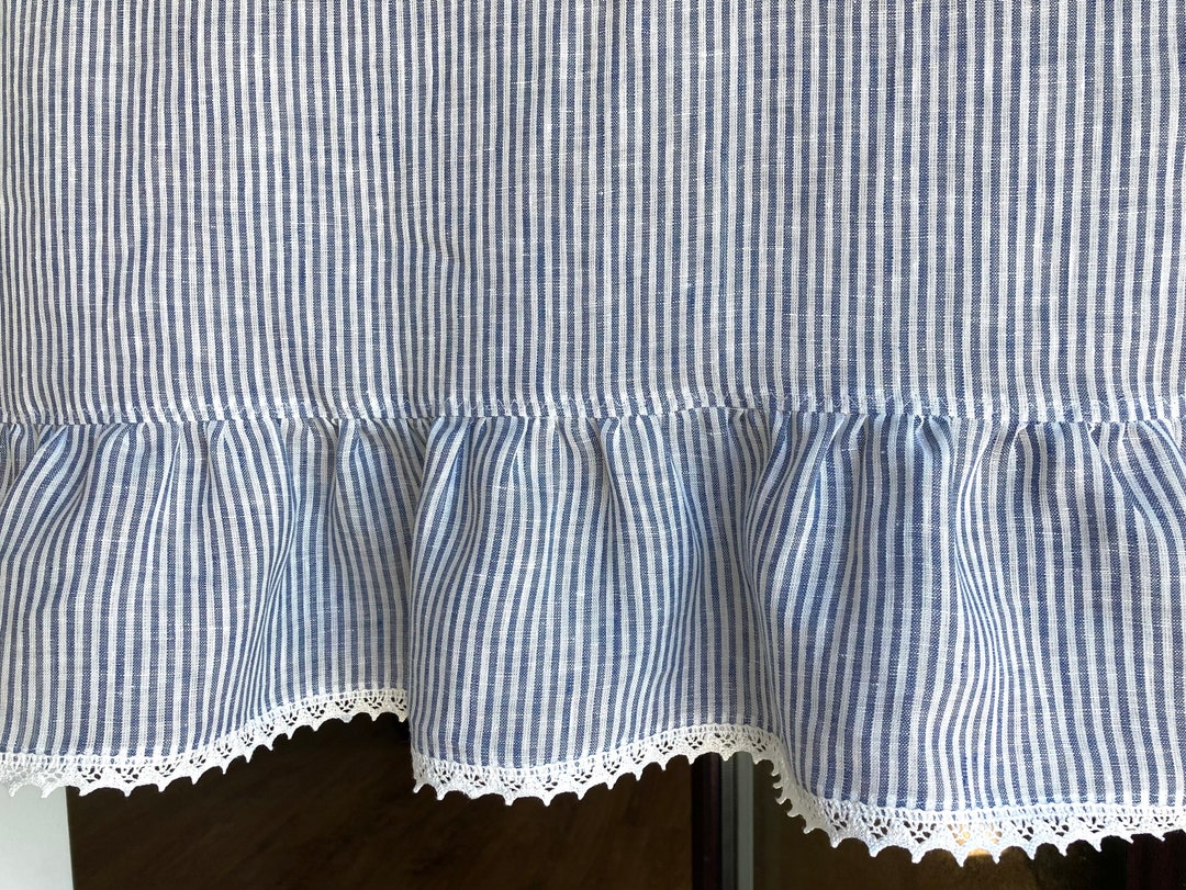 Ruffled Cafe Curtain Panel, Pure Linen Kitchen Curtains, Bathroom ...