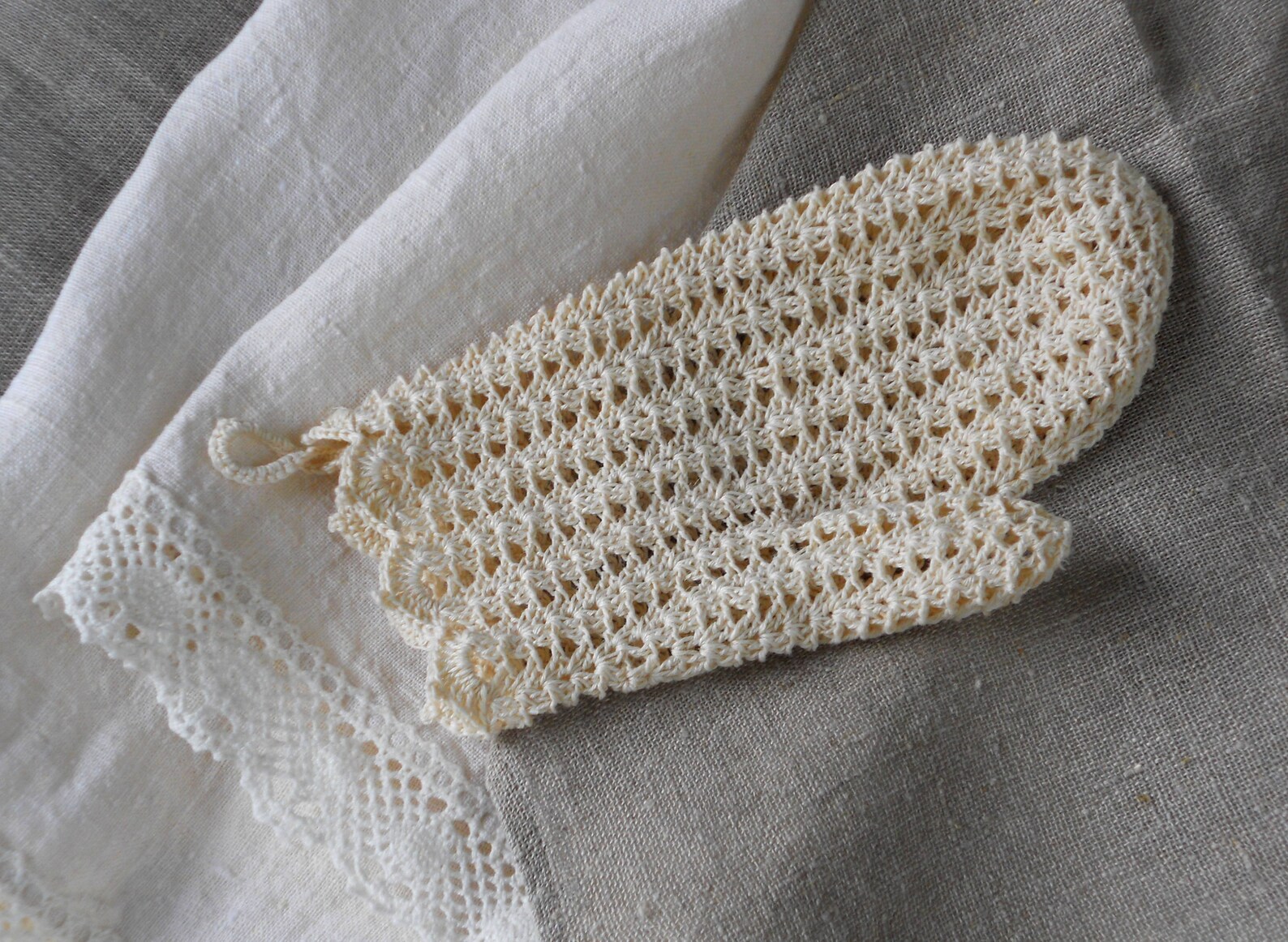 Crochet Bath Mitten Pure Linen Handknit Wash Glove | Etsy
