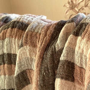 Soft Pure Linen Throw Blanket, Flax Cotton Bedspread, Geometric Bed ...