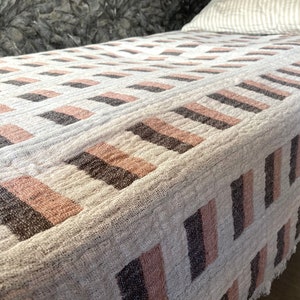 Soft Pure Linen Throw Blanket, Flax Cotton Bedspread, Geometric Bed ...