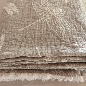 Queen Size Flax Throw Blanket, Undyed Beige Linen Bedspread With ...