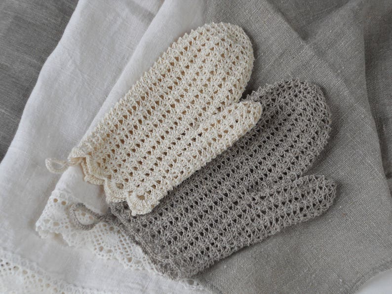 Crochet Bath Mitten Pure Linen Handknit Wash Glove | Etsy