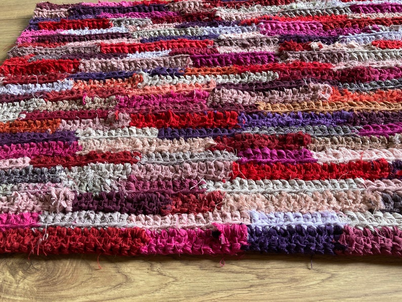 Hand Crochet Floor Rag Rug Pink Red Purple Heavy Rustic - Etsy