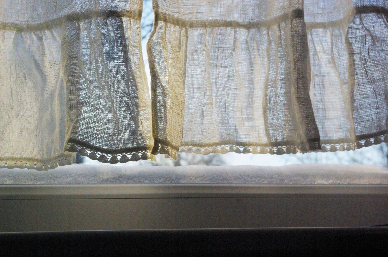 Ruffled Cafe Curtains Linen Kitchen Curtain Panels With - Etsy UK