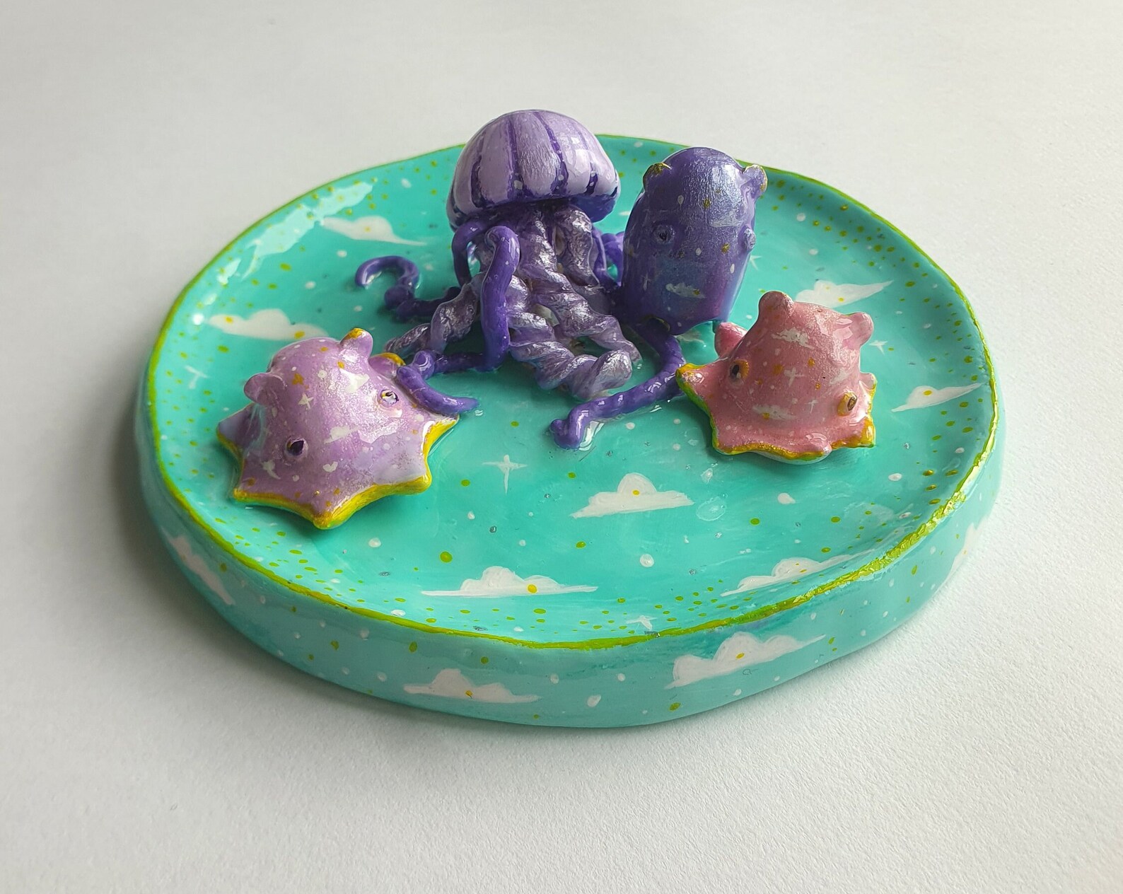 Marine Life Trinket Dish/ Polymer Clay Octopus and Jellyfish/kawaii ...