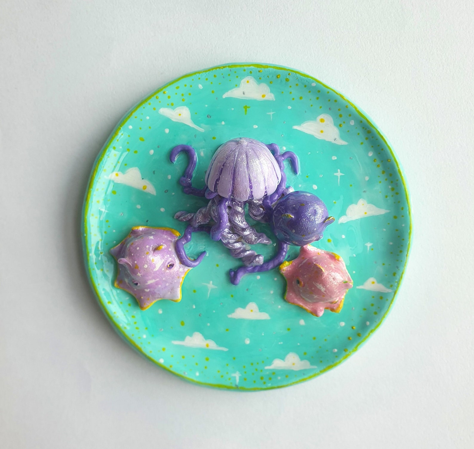 Marine Life Trinket Dish/ Polymer Clay Octopus and Jellyfish/kawaii ...