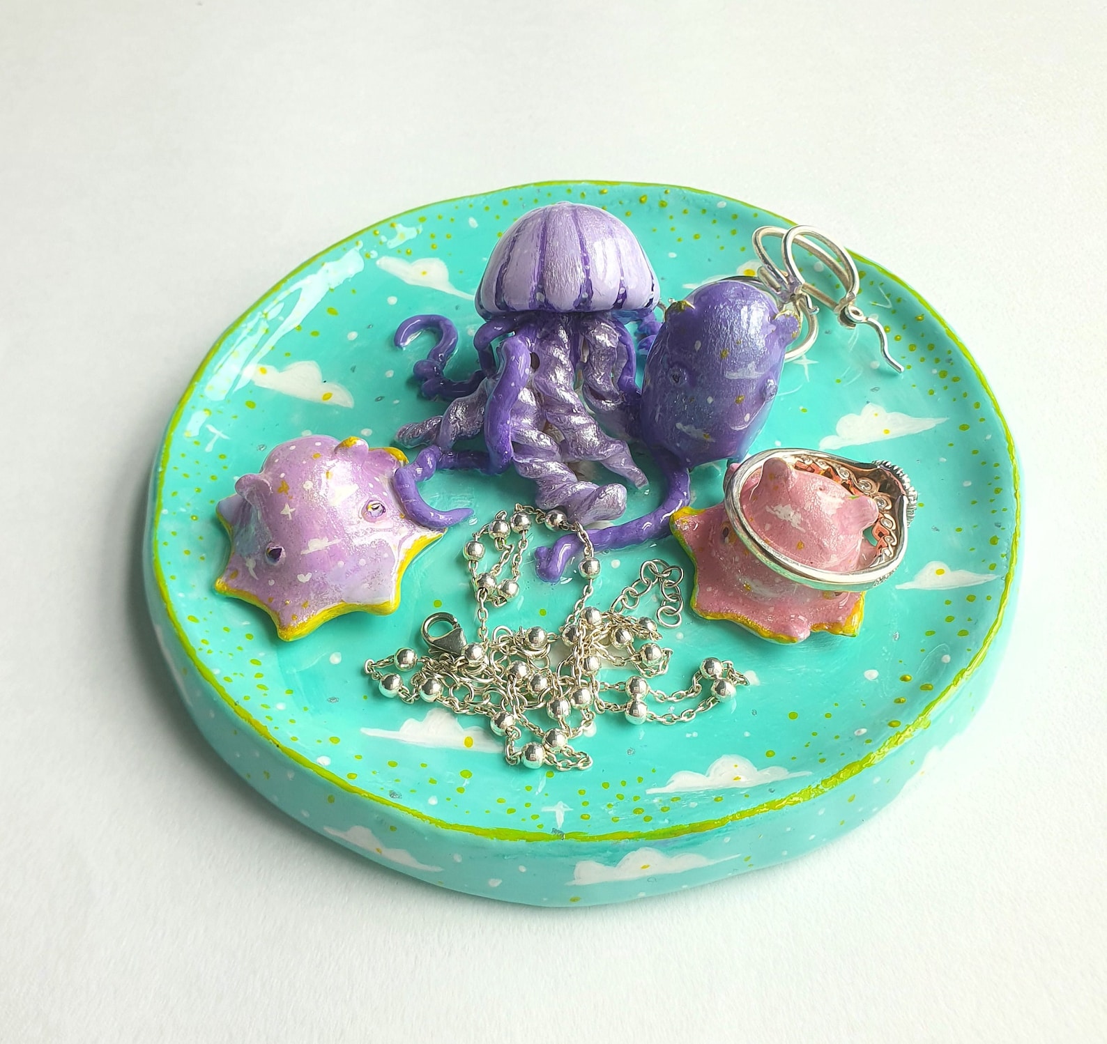 Marine Life Trinket Dish/ Polymer Clay Octopus and Jellyfish/kawaii ...