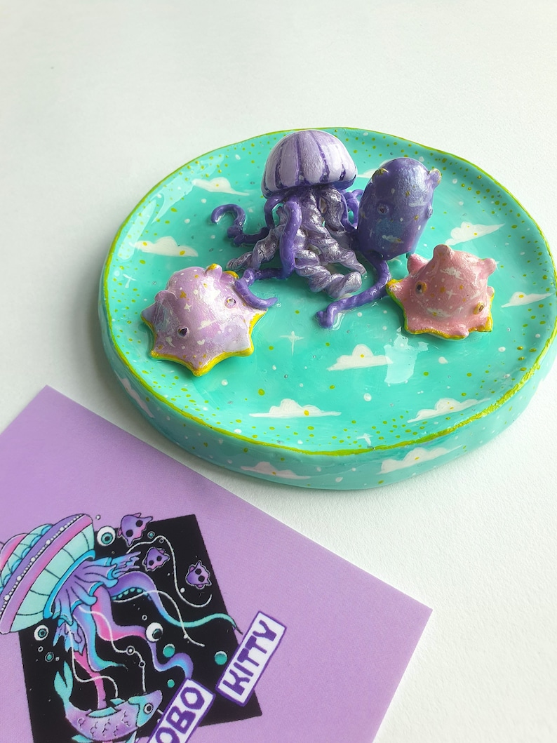 Marine Life Trinket Dish/ Polymer Clay Octopus and Jellyfish/kawaii ...