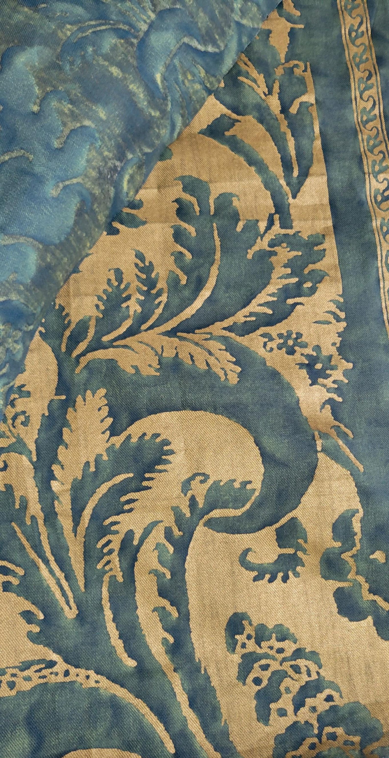 Vintage Fortuny Fabric Glicine Pattern, Blue Green With Gold Metallic ...