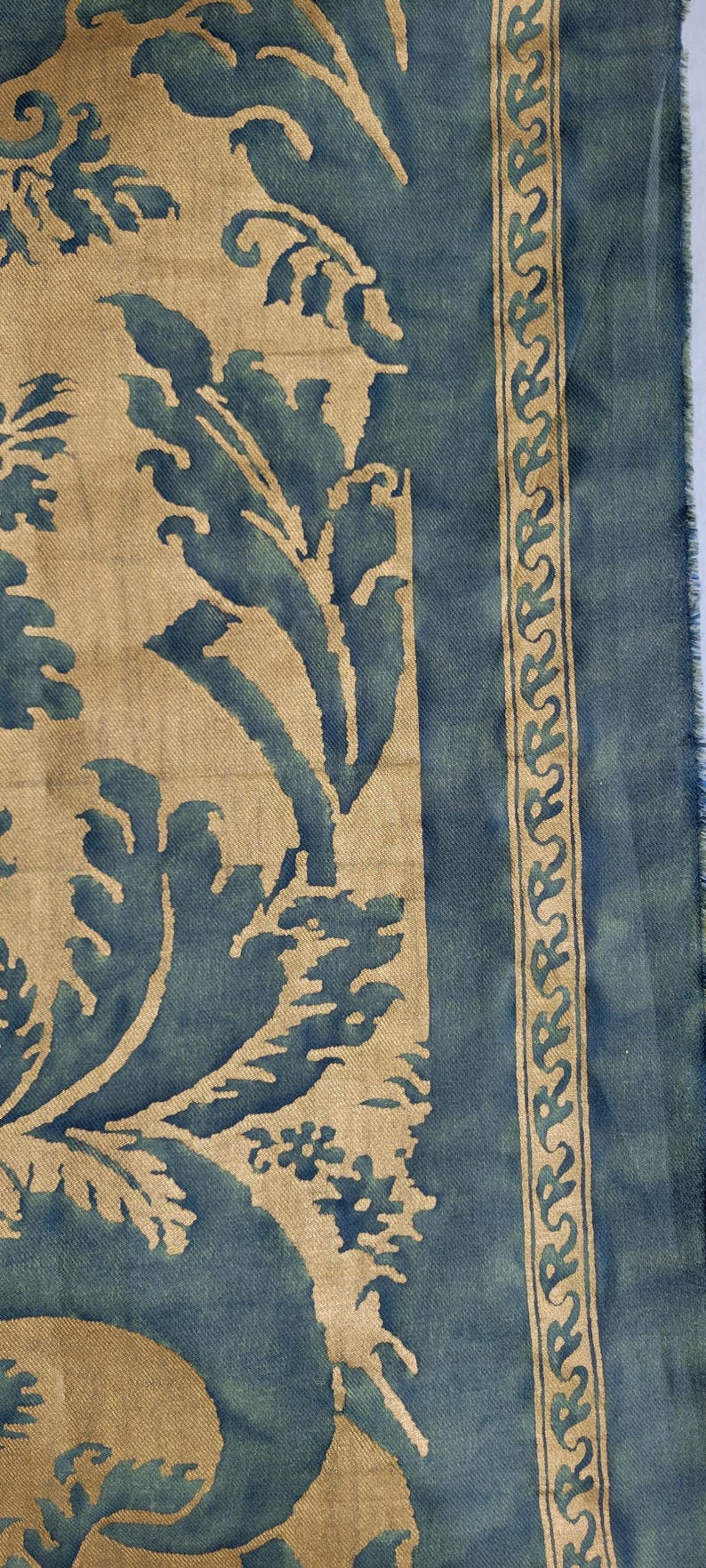 Vintage Fortuny Fabric Glicine Pattern, Blue Green With Gold Metallic ...