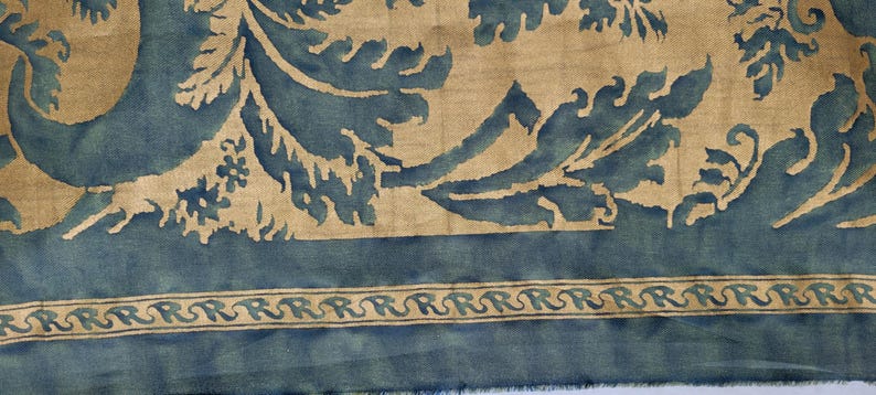 Vintage Fortuny Fabric Glicine Pattern, Blue Green With Gold Metallic ...