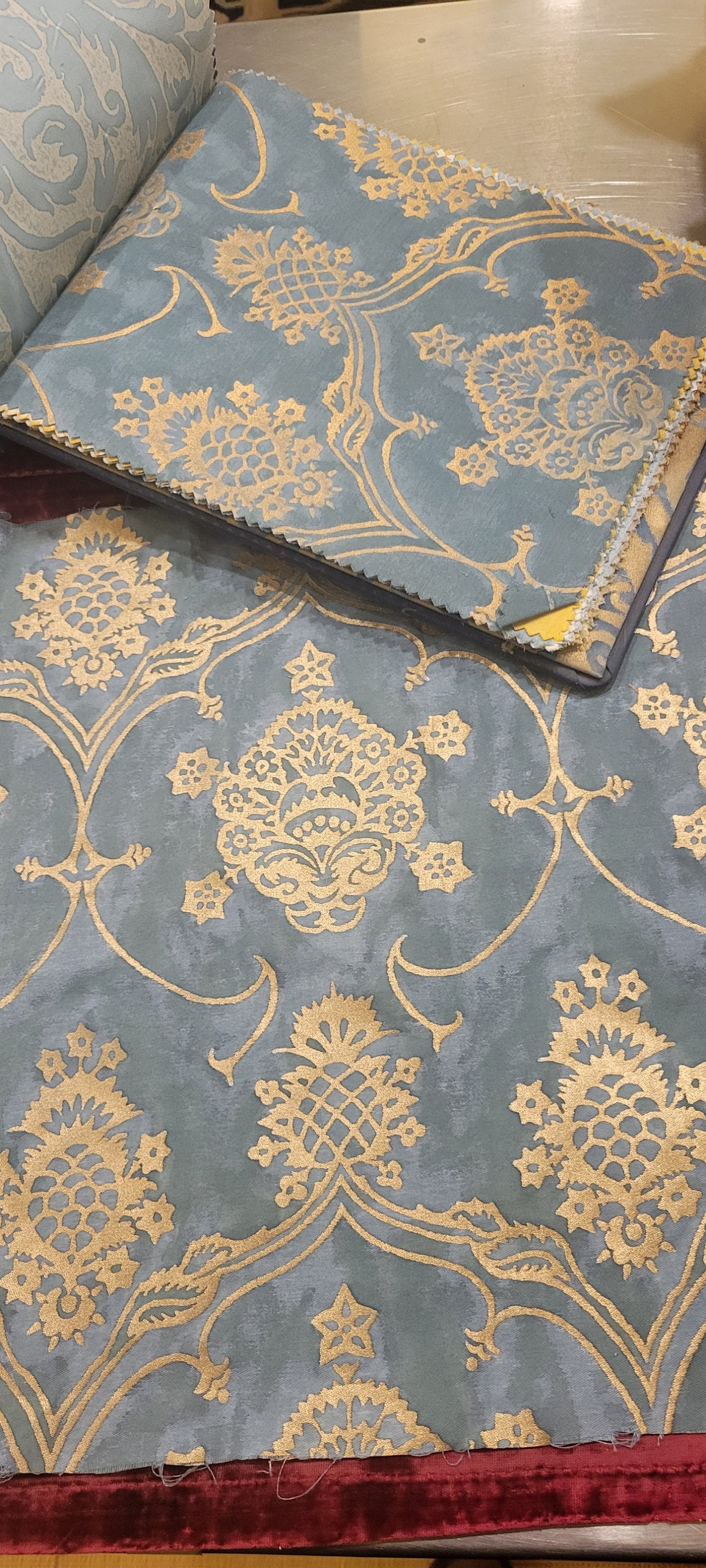 Fortuny Fabric Remnant - Veronase Blue and Gold Metallic Overlay - Etsy