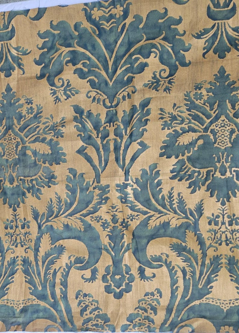 Vintage Fortuny Fabric Glicine Pattern, Blue Green With Gold Metallic ...