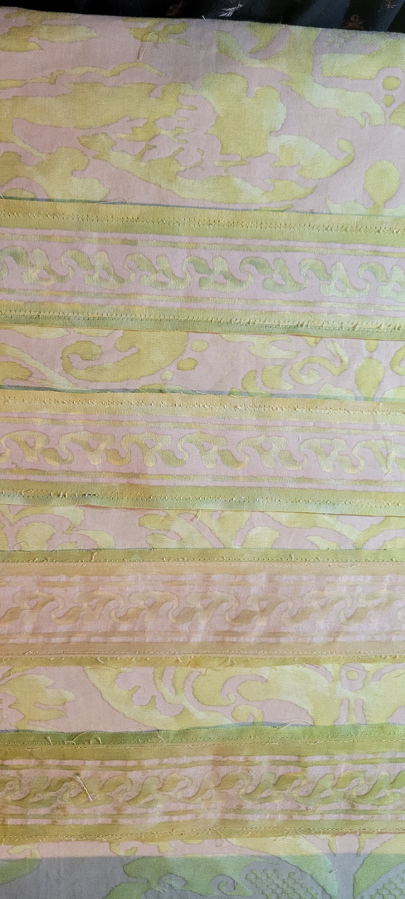 Vintage 1950's Fortuny Fabric Sevigne Bayou Lime Green With Old Ivory ...