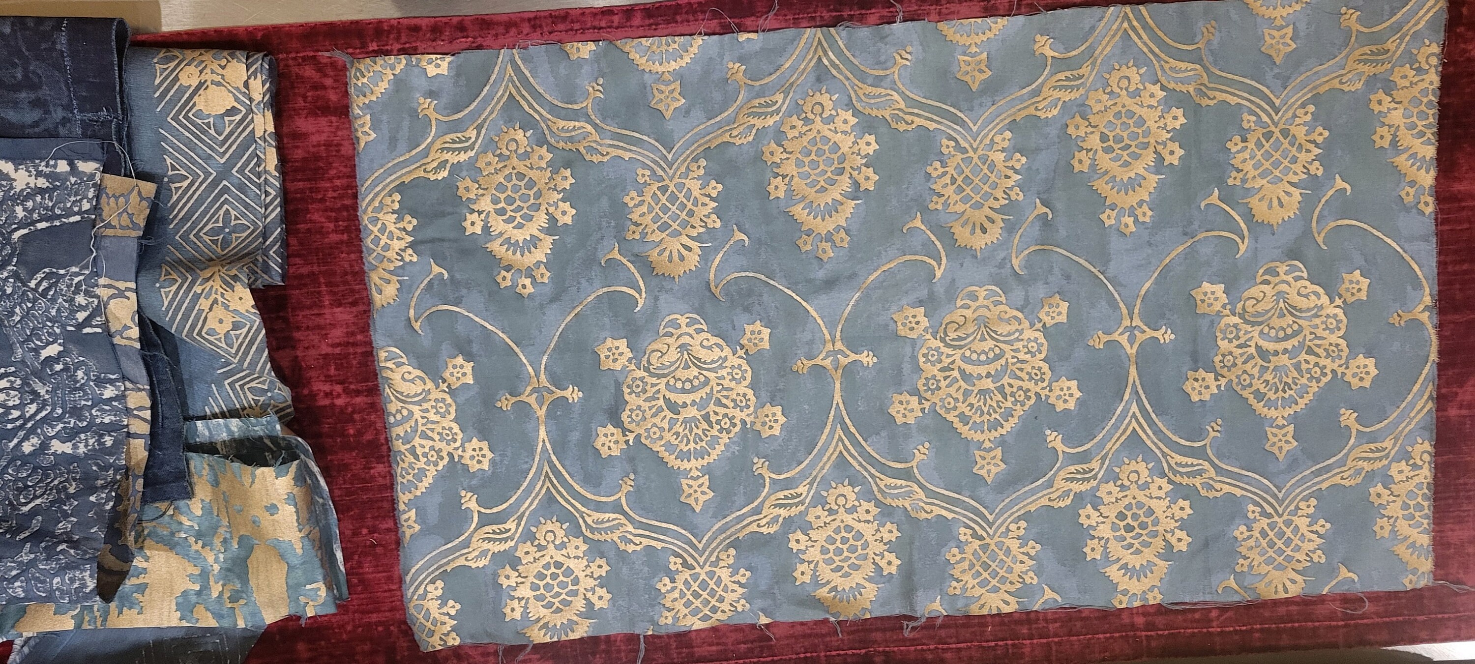 Fortuny Fabric Remnant - Veronase Blue and Gold Metallic Overlay - Etsy