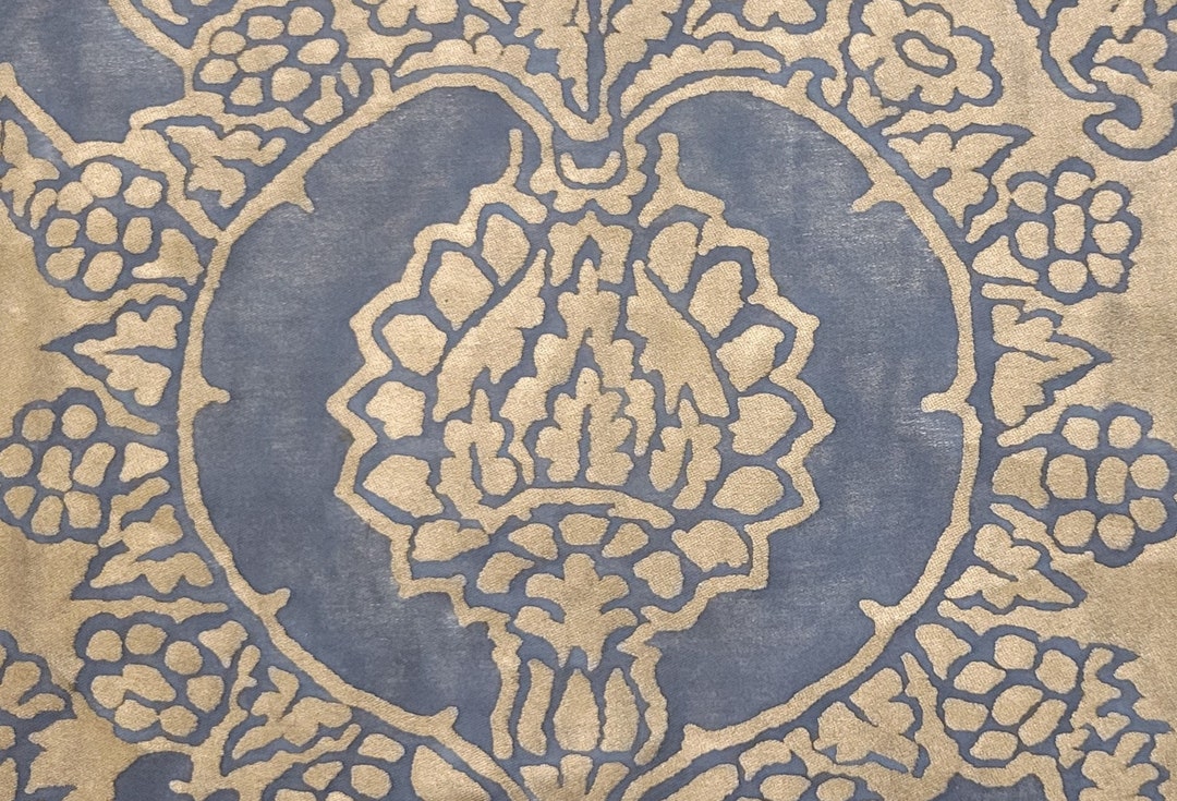 Fortuny Fabric Remnant - Nicolo Pattern- Blue and Silvery Gold Metallic ...