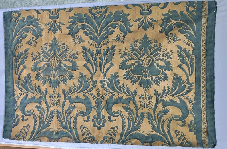 Vintage Fortuny Fabric Glicine Pattern, Blue Green With Gold Metallic ...