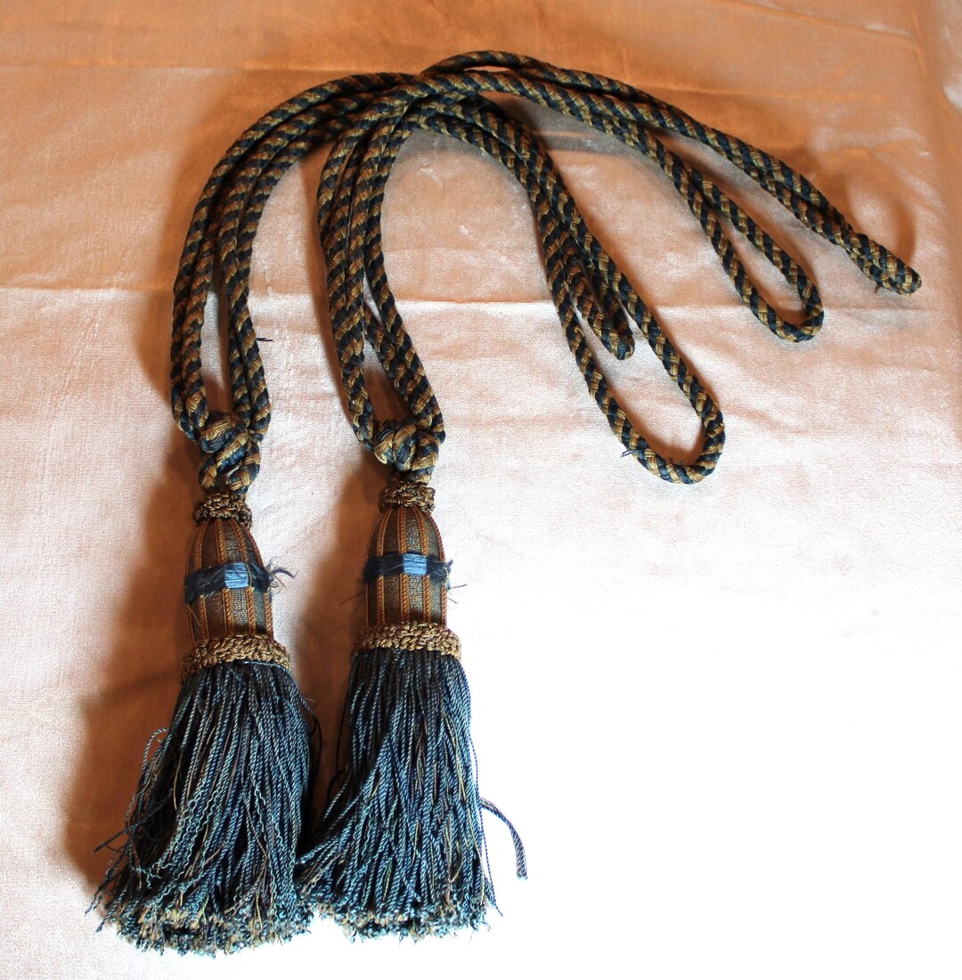 19th C. French Silk Tassels – French Blue and Ecru - Pair of Drapery ...