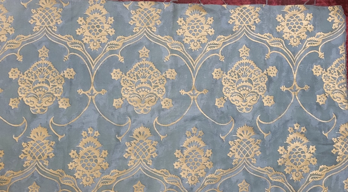 Fortuny Fabric Remnant - Veronase Blue and Gold Metallic Overlay - Etsy