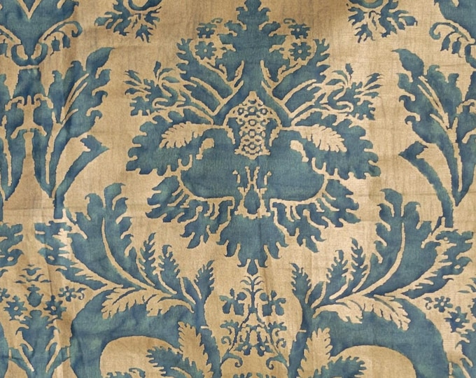 Vintage Fortuny Fabric - Glicine Pattern, Blue Green With Gold Metallic ...