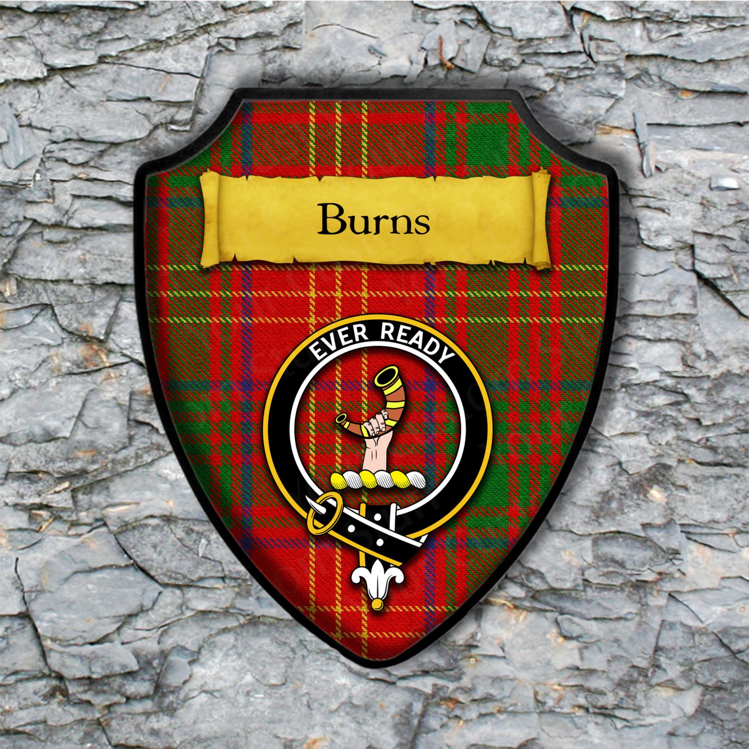 Burns Shield Plaque with Scottish Clan Coat of Arms Badge on | Etsy