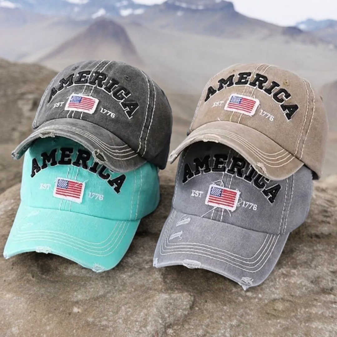 Embroidered 4th of July Cap, USA Flag Embroidered Baseball Hat, America ...
