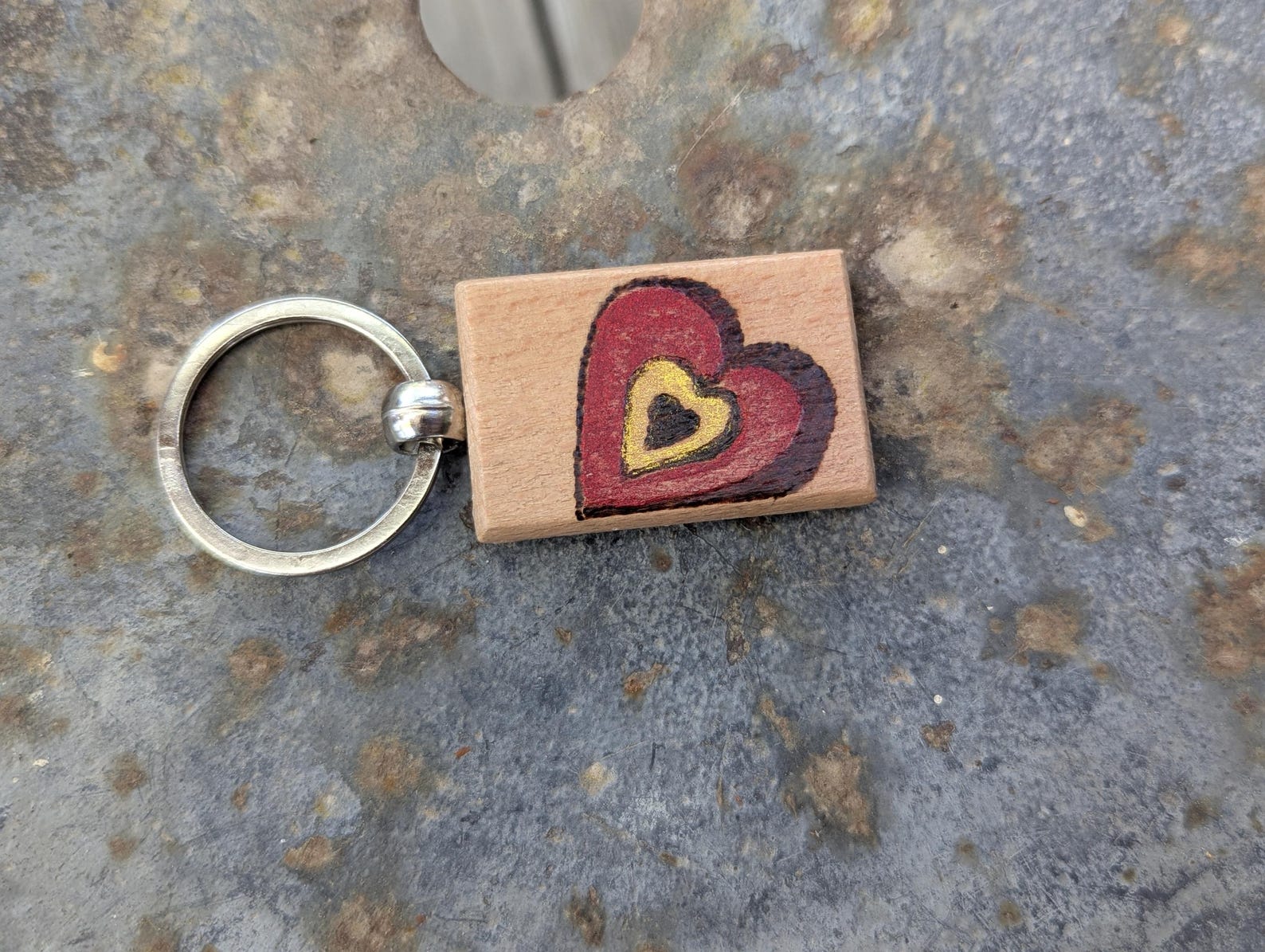 Handcrafted Pyrography Heart Keychain – With a Touch of Color - Etsy