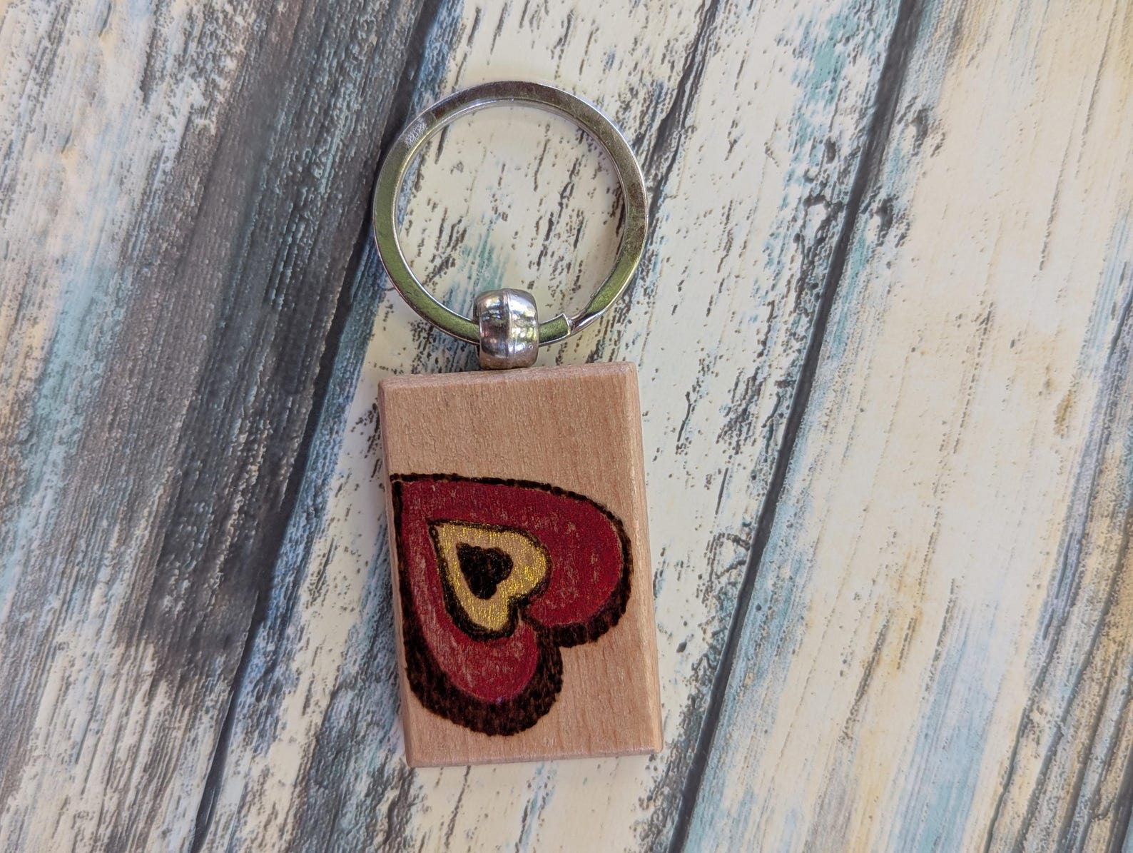 Handcrafted Pyrography Heart Keychain – With a Touch of Color - Etsy