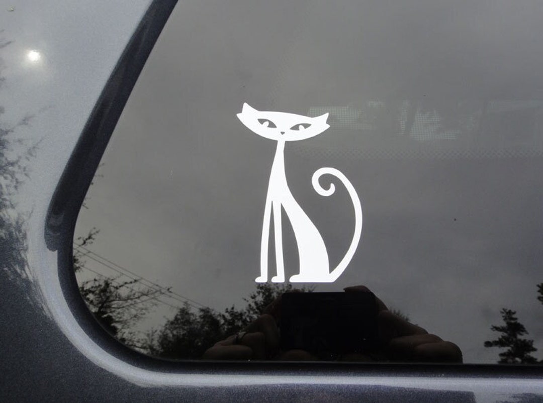 Cat Car Sticker Retro 50s Style Kitty Vinyl Decal Laptop Mirror Water ...