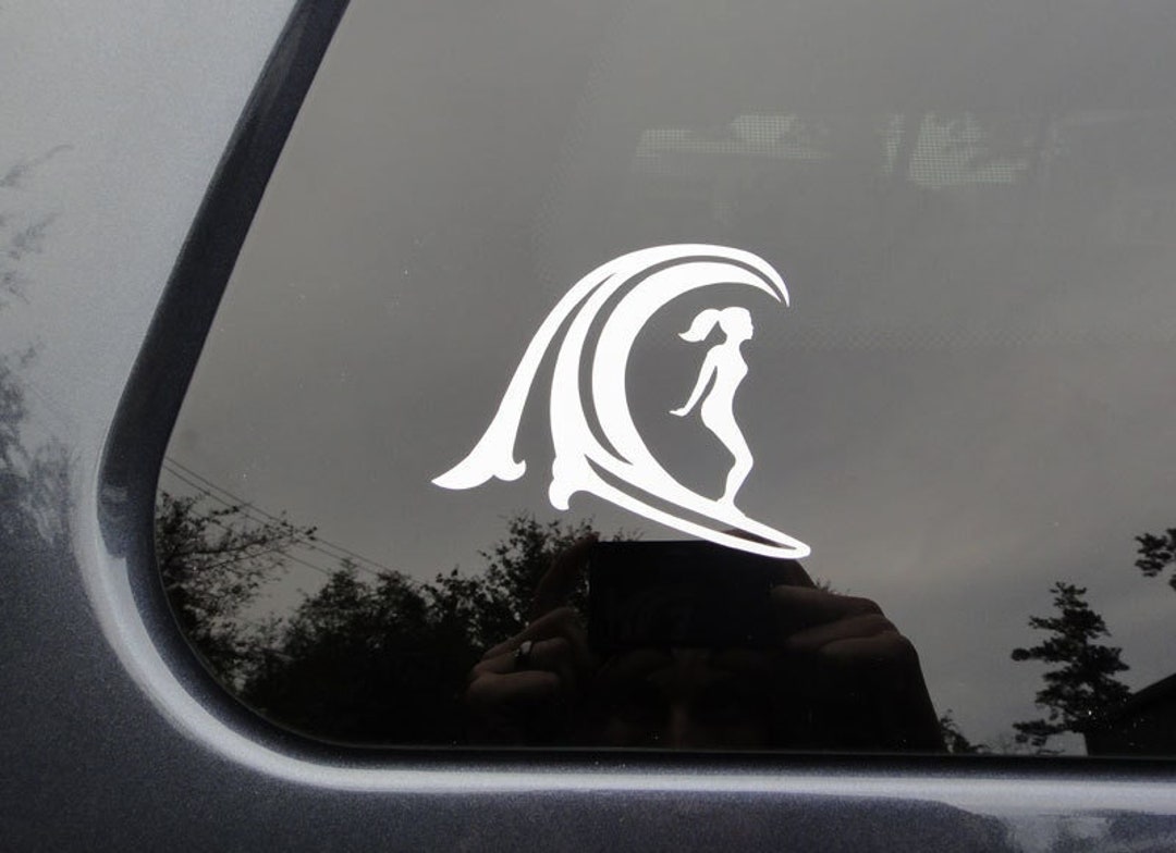 Surfer Girl Car Sticker Vinyl Decal Wahine Beach Ocean Longboard Surf ...
