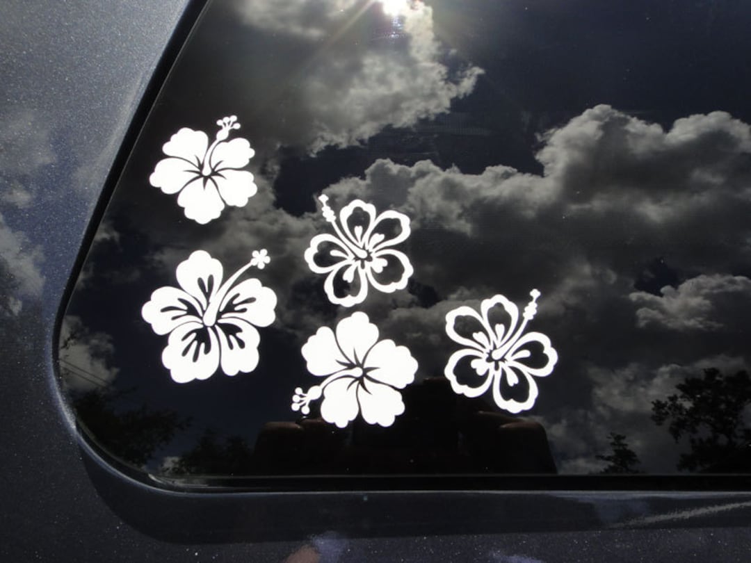 Hibiscus Vinyl Stickers - Set of 5 Tropical Flower Car Mirror Tan Line ...